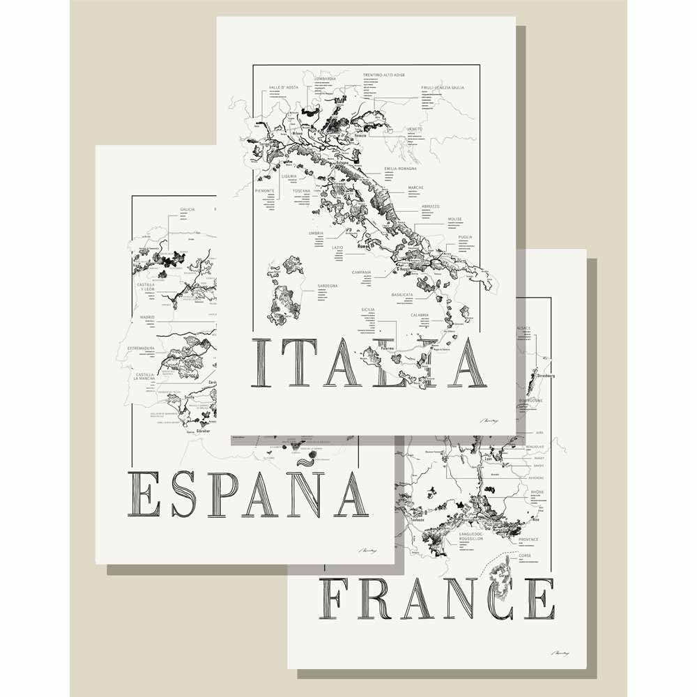 Wine maps 3-pack - Old World Wine (50x70cm) | Wineandbarrels